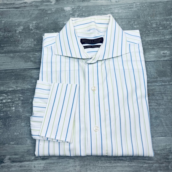 Donald Trump | Shirts | Donald Trump White W Green Stripe French Cuff ...